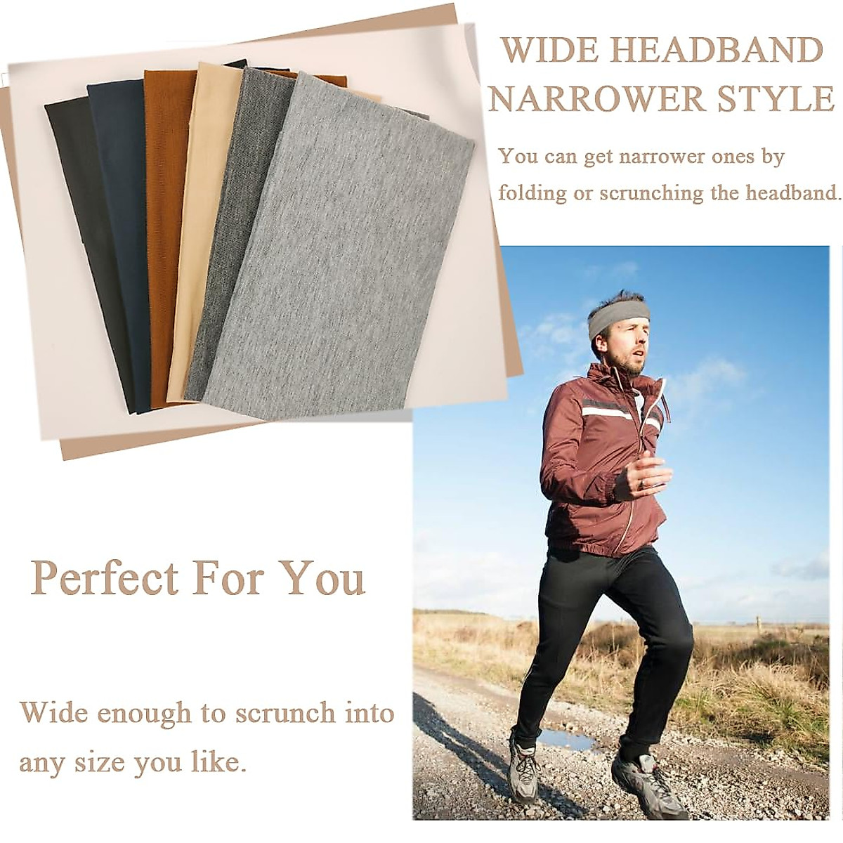 YONUF Wide Headbands For Women Stretchy Headband Workout Head Bands For Women's Hair Band Non Slip Head Wrap 6 Pack