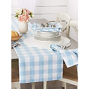 DII Buffalo Check Collection, Classic Farmhouse Table Runner, 14x72, Light Blue & White