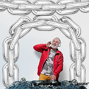 KatchOn, Black Spike Balloons - Pack of 32 | Black Starburst Balloon, Chain Link Balloons | Big Silver Chain Balloons for Black Birthday Decorations and Notorious One Birthday Decorations