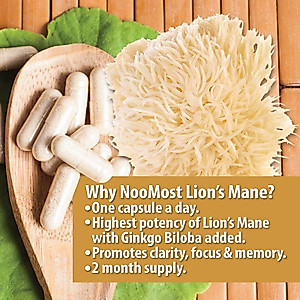 NooMost Organic Lions Mane Supplement Capsules 5400mg, Ginkgo Biloba 120mg – Vegan Lion Mane Mushroom Supplement for Cognitive Function, Mental Clarity, Focus & Memory – 2 Months