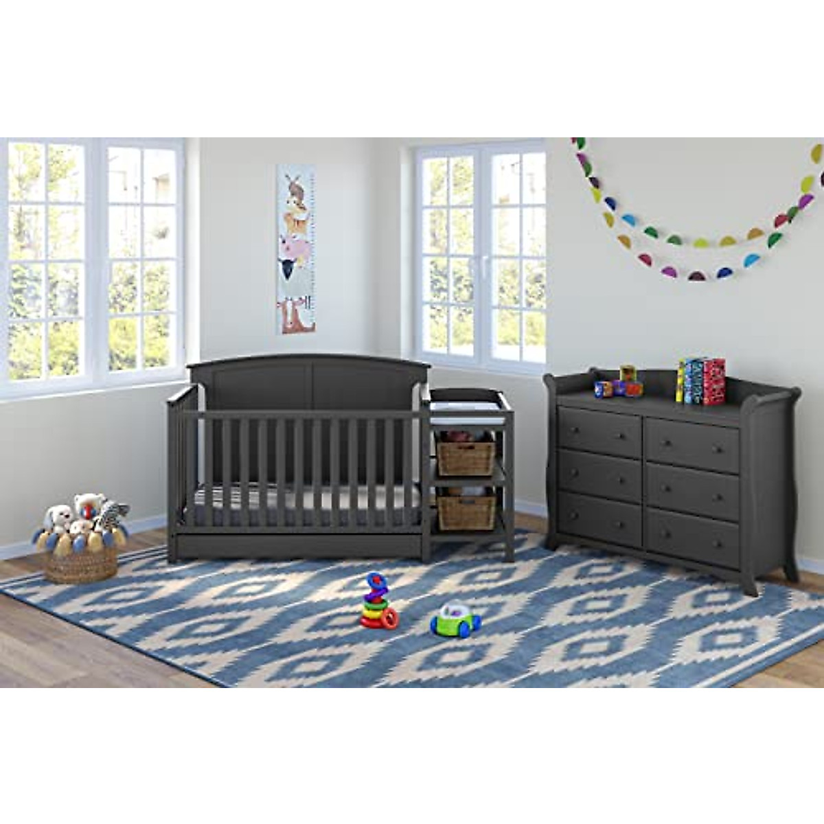 Storkcraft Steveston 5-in-1 Convertible Crib with Drawer (Gray) - Converts from Baby Crib to Toddler Bed, Daybed and Full-Size, Fits Standard Full-Size Crib Mattress, Adjustable Mattress Support Base