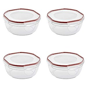 Sterilite Ultra-Seal 4.7 Qt Bowl, Large Airtight Food Storage Container, Latching Lid, Microwave and Dishwasher Safe, Clear With Red Gasket, 4-Pack