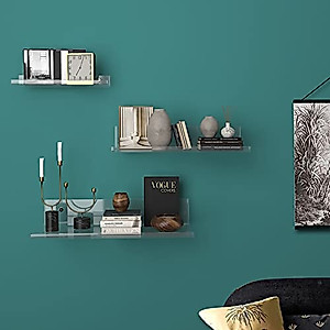 Avveckel Acrylic Shelves, Clear Shelves, 5 Set Different Sizes Acrylic Shelf Floating Clear Shelves for Wall Wall Décor Storage Bedroom, Living Room, Bathroom, Kitchen, Small Farmhouse