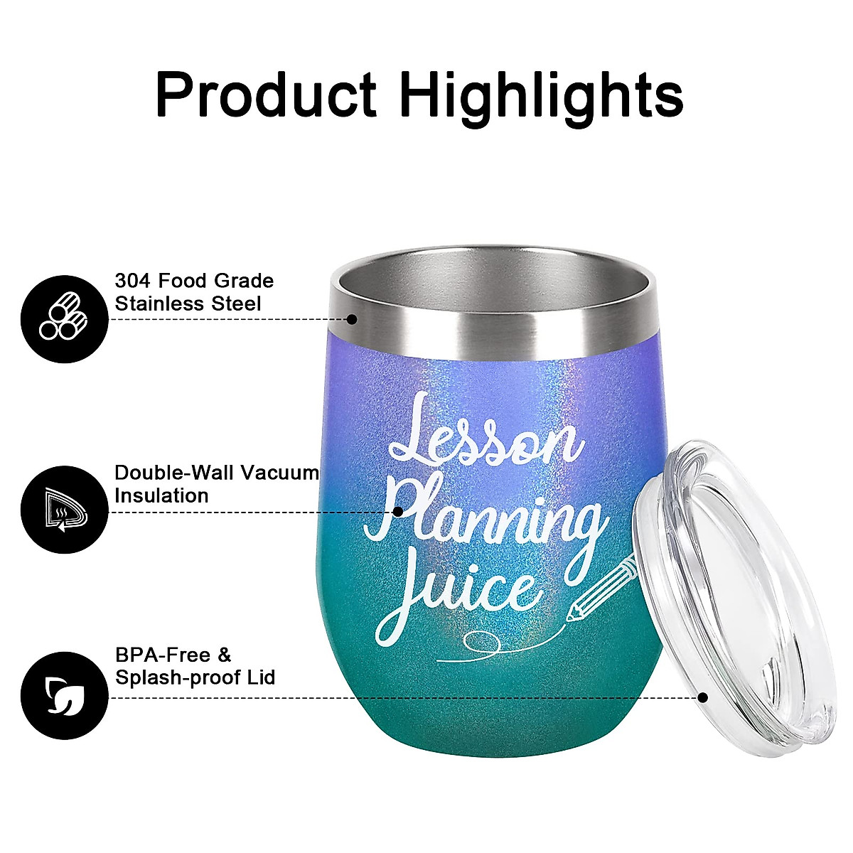 Cpskup Teacher Appreciation Gifts for Women, Lesson Planning Juice Stainless Steel Wine Tumbler, Teacher Gifts Teacher Christmas Gifts for Women, Retirement Birthday Gifts for Teacher 12oz Gradient