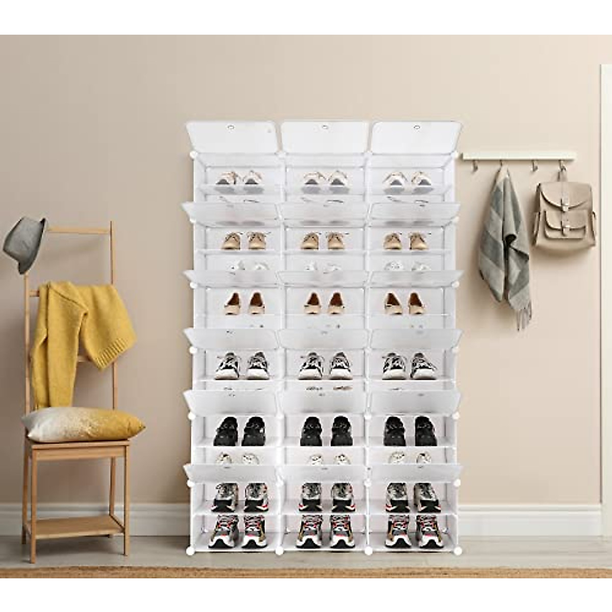 ASDET U&I Shoe Rack Organizer, 12 Tier Shoe Storage Cabinet 72 Pair Plastic Shoe Organizer 36 Grids Shoe Shelves for Closet Hallway Bedroom Entryway, White