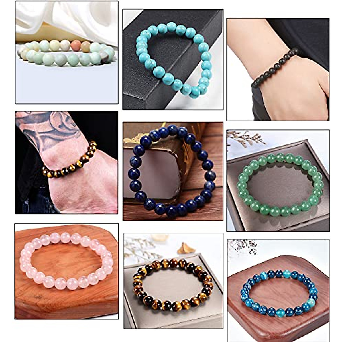 Jewdreamer 12Pcs Healing Stone Beaded Bracelets for Women Men Semi-Precious Gemstones Bracelets Crystal Beaded Bracelet Unisex Adjustable Stretch Bracelets 8MM