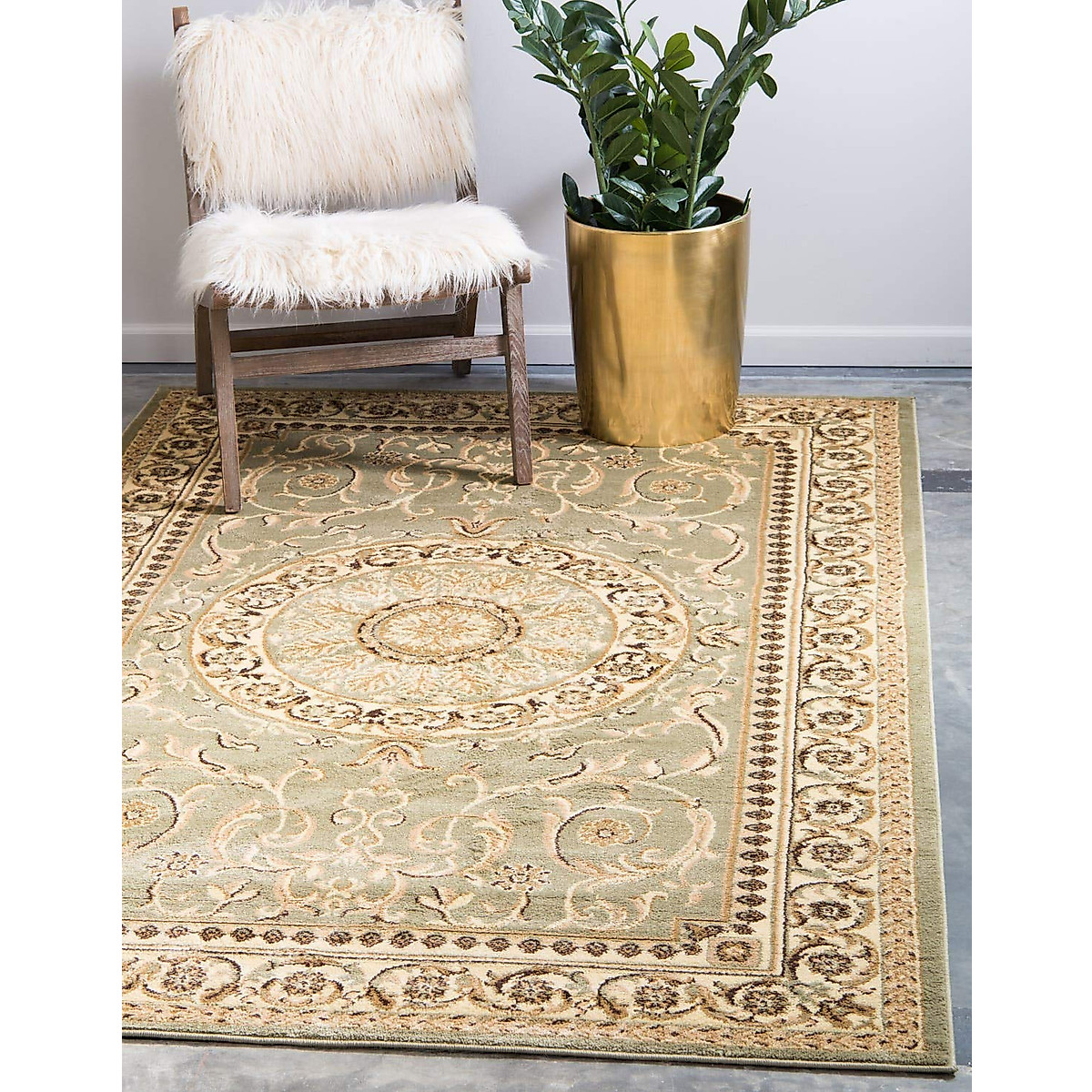 Unique Loom Versailles Collection Traditional Classic Medallion Floral Motif Area Rug (2' 2 x 3' 0 Rectangular, Green/ Ivory)