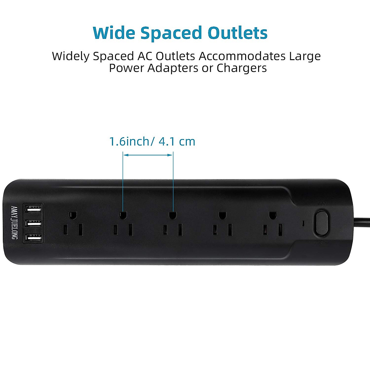 Power Strip 2 Prong , 2 Prong to 3 Prong 5-Outlet Adapter with 3 USB Ports 6.6 Ft Extension Cord, Outlet USB Charger Multi Port, 5V 3.4A USB, Ideal for Non-Grounded Outlets