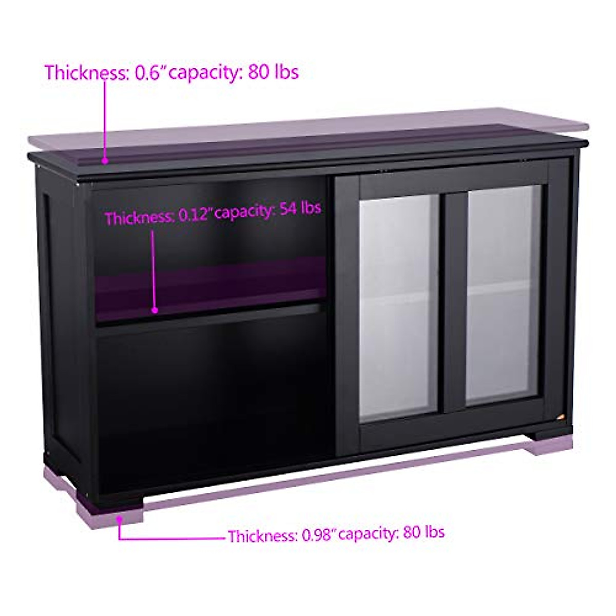 WATERJOY Kitchen Storage Sideboard, Stackable Buffet Storage Cabinet with Sliding Door Panels for Home Kitchen, Antique Black