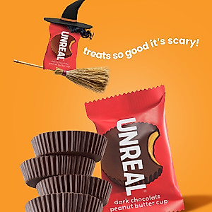 Halloween Edition UNREAL Dark Chocolate Peanut Butter Cups (40 Cups) | 5g Sugar | Certified Vegan, Gluten Free, Fair Trade, Non-GMO | No Sugar Alcohols or Soy | 2 boxes