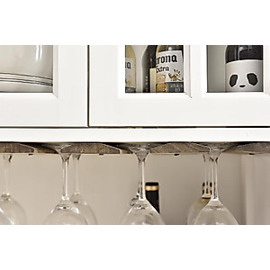 KIRIGEN Wine Glass Rack Hanger Under Cabinet Wood Stemware Holder Storage Wine Glass Holder Organizer Hanger for Kitchen(JBJ-DBR)