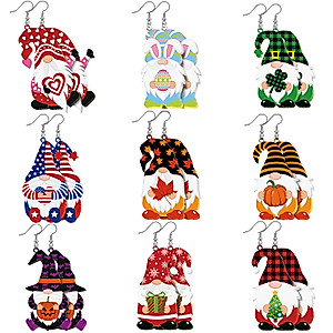 Glenmal 9 Pairs Fall Gnome Earrings for Women Thanksgiving Halloween Jewelry Gift Holiday Women's Acrylic Drop and Dangle Earrings(Festive Style)