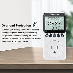 KETOTEK Watt Meter Plug-in Socket Power Meter, Kilowatt Wattage Voltage Tester, Home Electricity Usage Monitor with Overload Protection, LCD Display Energy Voltage Amps Power Consumption Monitor