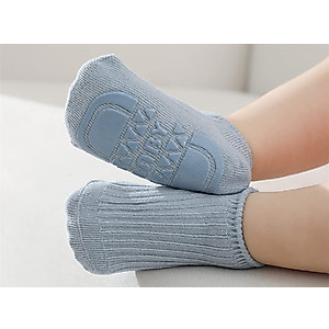 BEHELE Toddler Baby Non Slip Socks 8 Pairs Infant Newborn Antiskid Socks with Grips Solid Anti-Slip Unisex Ankle Socks for Girl Boy (M(1-3T))