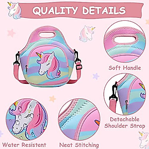 Unicorn Lunch Bag for Girls, Chasechic Insulated Kids Lunch Box Lightweight Neoprene Tote Bag for Teens with Detachable Adjustable Shoulder Strap for Back to School