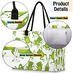 Pardick Frog Cute Tote Bag For Women Travel Bag Reusable Grocery Bag Utility Tote For Work Shopping Pool Beach Bag for Gift Outdoor