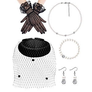 Pillbox Hat with Veil Vintage Fascinators Hats Set 20s 50s Pearl Top Hat for Women Cocktail Tea Party Wedding