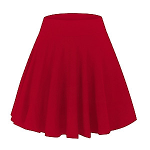 Urban CoCo Women's Mini Skater Flared Skirt Printed and Solid Tennis Skirt (L, Red)