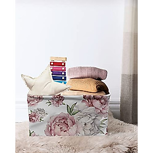 Spring Floral Storage Bins 2 Pack, Large Waterproof Storage Baskets for Shelves Closet, Farmhouse Pink Summer Flowers White Storage Basket Foldable Storage Box Cube Storage Organizer with Handles