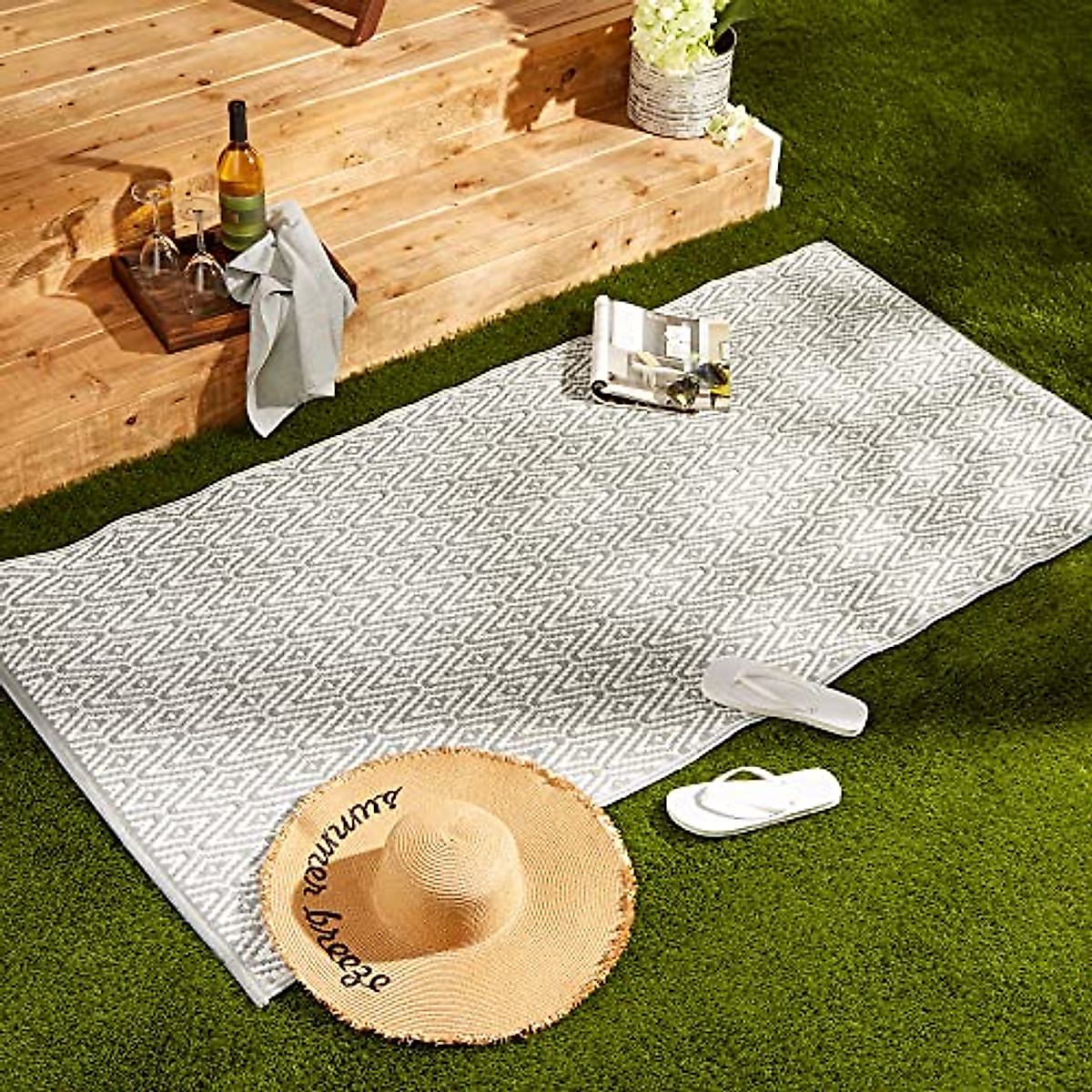 DII Reversible Indoor/Outdoor Diamond Woven Rug, 3x6', Gray