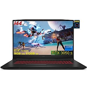MSI Katana GF76 17 Gaming Laptop I 17.3" Full HD IPS 144Hz Thin Bezel I 11th Gen Intel 8-Core i7-11800H I 16GB DDR4 512GB SSD I GeForce RTX 3050 Ti 4GB I Backlit USB-C Win10 + 32GB MicroSD Card