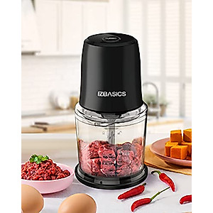 EZBASICS Food Processor, Small Electric Food Chopper for Vegetables, Meat, Fruits, Nuts, 2 Speed Mini Food Grinder With Sharp Blades, 2-Cup Capacity, Black