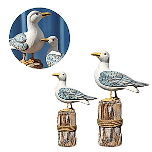 IMIKEYA 2pcs Wooden Seagull Nautical Beach Figurine Decorations Ornaments Mediterranean Style Decoration for Bedroom Living Room Garden