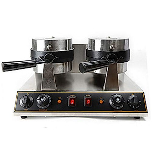 GUANG Commercial Waffle Maker, 2600W Double Head Stainless Steel Waffle Rotating Maker Machine Non-stick Round Waffle Cake Baker Pan