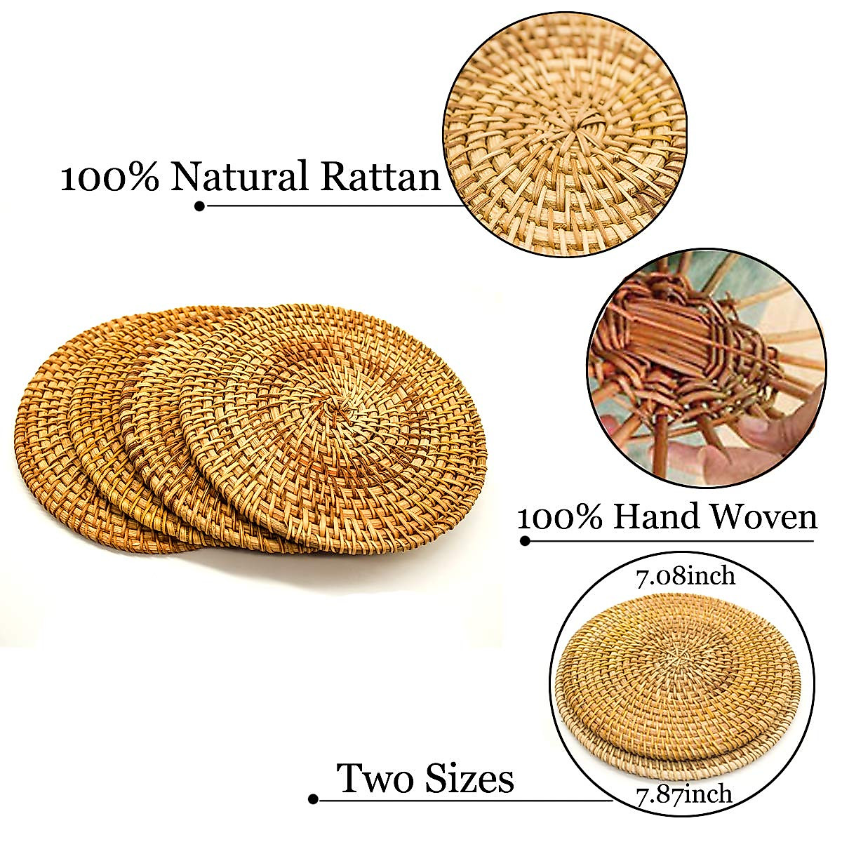 BEEHOMEE Trivets for Hot Dishes - Woven Rattan Trivets Hot Pads for Dinning Table,Kitchen Heat Resistant Straw Dish Coasters Placemats Pot Holder (7.87 Inch)