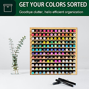 MinBoo Marker Organizer for 144 Markers, Bamboo Art Supply Storage Organizer Rack, Art Markers Pens Colored Pencils Paint Brushes Stationary Organizer Holder for Home Classroom Office Desk Decor