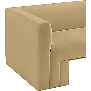 Meridian Furniture 665Camel-S Henson Collection Modern | Contemporary Velvet Upholstered Sofa with Soft Camel Velvet, Solid Wood Frame, 89.5" W x 34.5" D x 28" H, Camel