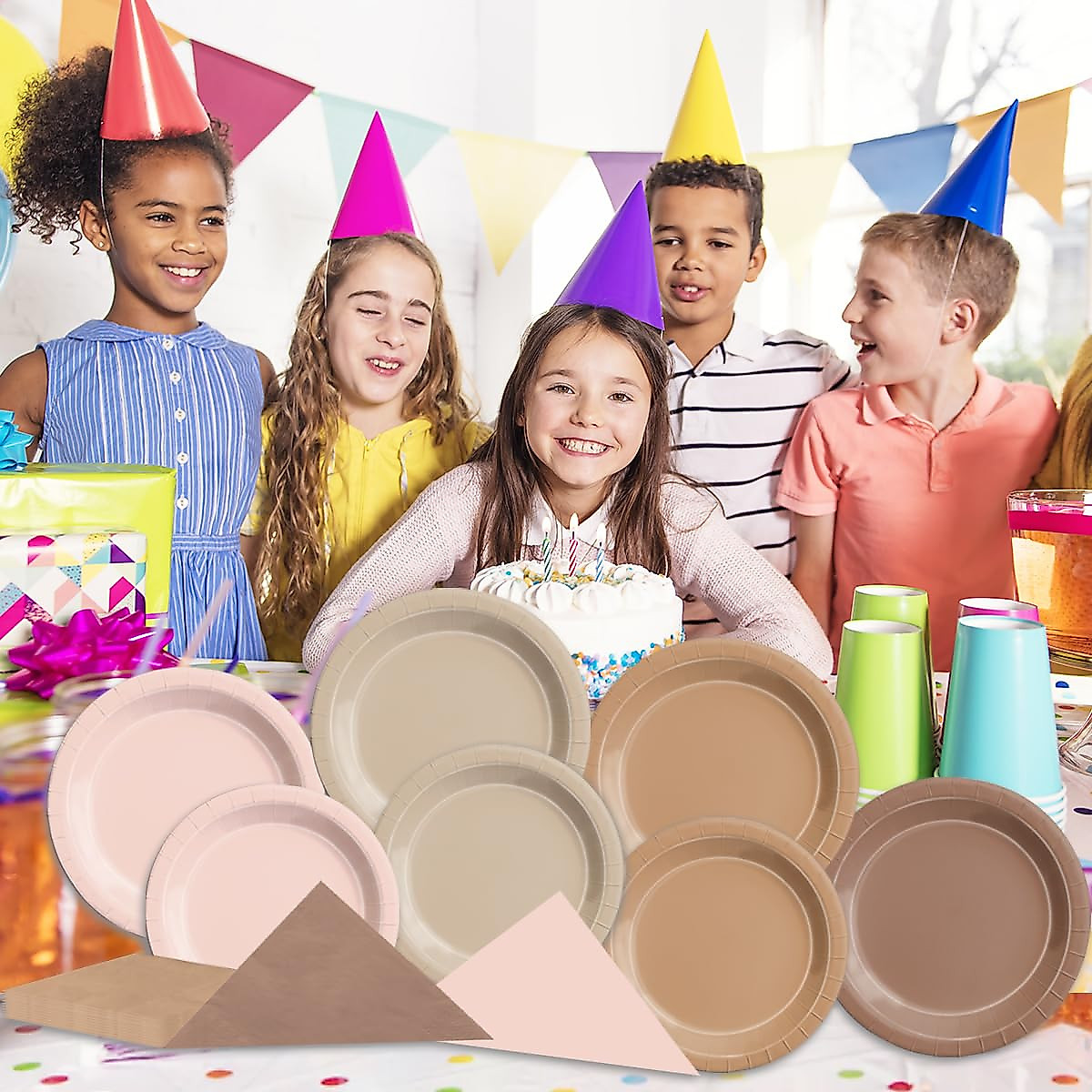 CMUSKO Boho Baby Shower Decorations-60Pcs Gradient Brown Plates and Napkins Kit Neutral Boho Party Supplies for Bridal Shower,Wedding, Birthday