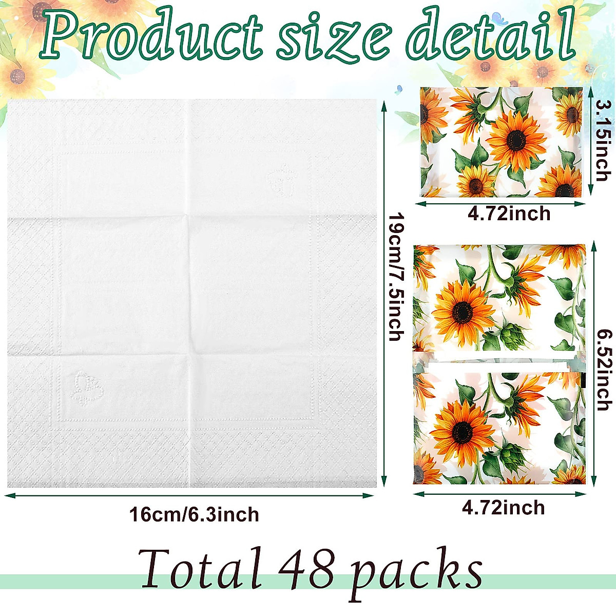 Geyee 50 Packs Facial Tissue Travel Packs Disposable Pocket Tissues for Wedding Guest Travel School Purse Home Supplies, 500 Sheets 3 Ply(Sunflower)