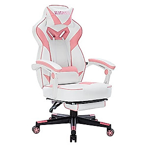 Pink Gaming Chair with Footrest 350LBS Load-Bearing Ergonomic Racing Computer Chair PU Leather with Adjustable Headrest and Lumbar Support for Girls Womens