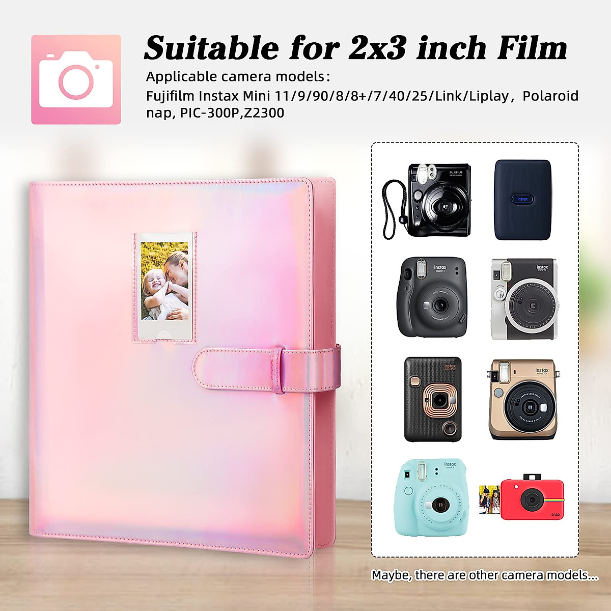 640 Pockets Photo Album for Fujifilm Instax Mini 12 11 90 40 9 8+ 8 LiPlay Instant Camera, Polaroid Snap/PIC-300/Z2300/ SocialMatic Instant Cameras & Zip Instant Printer (Magic pink)
