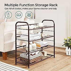 SONGMICS Stackable Shoe Rack, 4 Tier Metal Shoes Rack Storage Shelf, Holds up to 20 Pairs Shoes, Adjustable Slanted Shelves Shoe Tower Organizer for Closet Entryway Small Spaces, Bronze