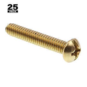 Prime-Line 9005488 Machine Screw, Round Head, Slotted/Phillips Combo, 1/4 in-20 X 1-1/2 in, Solid Brass, Pack of 25