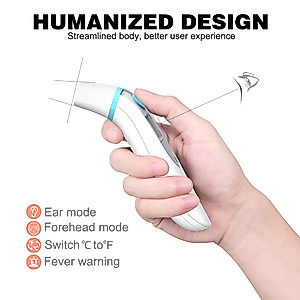 Forehead Thermometer for Adults, 4 in 1 Ear Thermometer for Kids, No Touch Baby Thermometer, Digital Thermometer with Fever Alarm and Object Measurement - Fast, Reliable and Accurate (White)