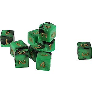 10pcs Six Sided Dual Colored D6 Dices For D&D Casino Poker Dice Guessing Games - Green & Black, 16mm