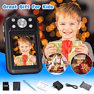 Digital Camera, Kids Camera with 32GB Card, FHD 1080P 44MP Vlogging Camera, 16X Zoom Point and Shoot Digital Camera Compact Portable Rechargeable Cameras for Teens Boys Girls Students Seniors