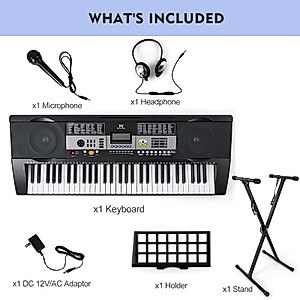 MUSTAR Piano Keyboard, 61 Key Keyboard Piano Electric Piano with Stand, Touch Sensitive Keyboards Piano 61 Key for Beginners, Headphones, Microphone, MP3/USB/LCD Screen, Holiday Birthday Gifts