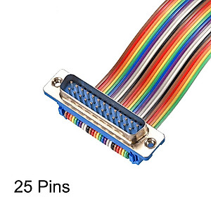Tool parts IDC Rainbow Wire Flat Ribbon Cable DB25 M/M Connector 2.54mm Pitch 11.8inch Long