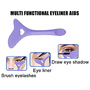 4 Pcs All In One Eyeliner Stencils Wing Tips + Eyeshadow and Eyeliner Stencils Pad + Silicone eyeshadow baffle, Defined Eyeliner Eyelash Guide Tool for Beginners and Makeup Masters - Purple