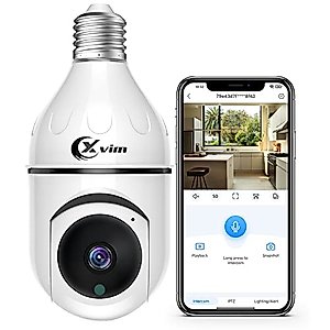 XVIM 3MP Light Bulb Security Camera, WiFi Wireless Home Light Bulb Camera, 360° Degree Pan/Tilt View Night Vision, Indoor/Outdoor