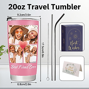 Personalized Coffee Tumbler with Pictures Text - 20oz Custom Leak Proof Tumblers Travel Cup with Lid, Custom Photo Gifts for Birthday Anniversary Christmas for Women Men