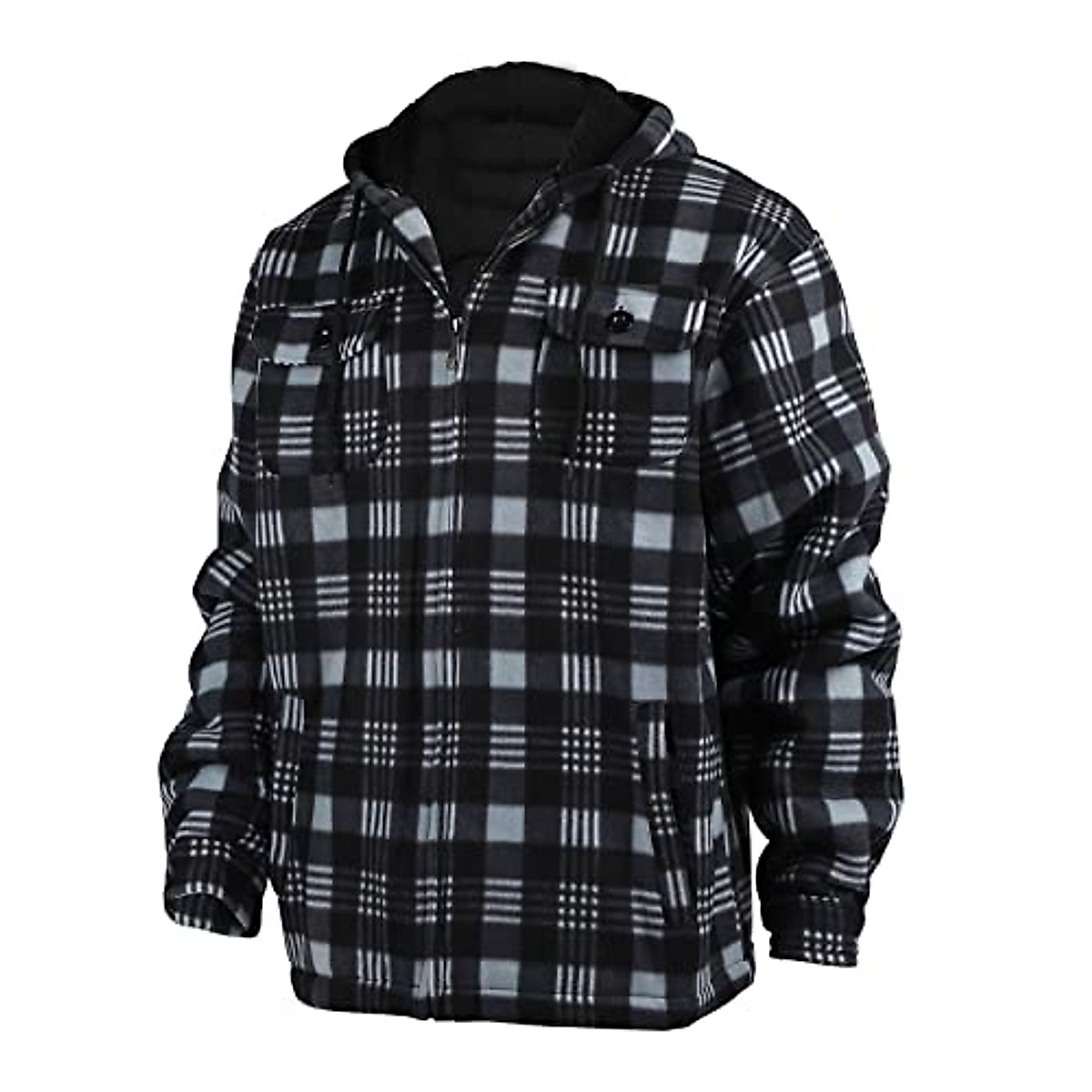 Yasumond Mens Winter Jackets Flannel Fleece Sherpa Lined Plaid Heavyweight Hooded Coats (Charcoal, XX-Large)