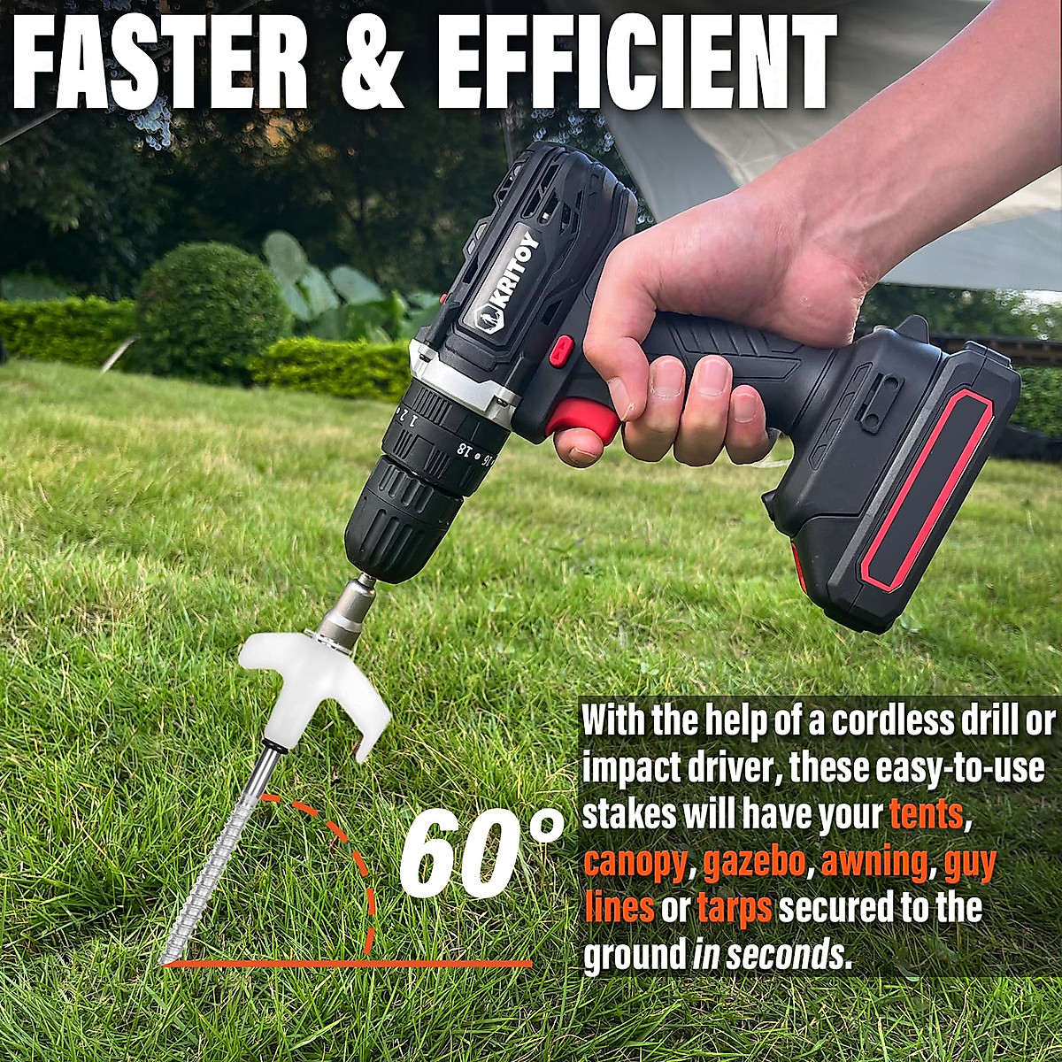 12 Pack Tent Stakes Heavy Duty - 8" Ground Anchors Screw in - Camping Stakes with Grow in The Dark Heads - Metal Threaded Tent Spikes with Hex Head Driver and Storage Box