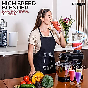 Shiinobi 6 in 1 Black Stand Mixer |500W Electric Mixer with 5 Liter Stainless Steel Bowl, 1.5 Liter Glass Jar |Kitchen Mixer with Hook, Whisk & Beater