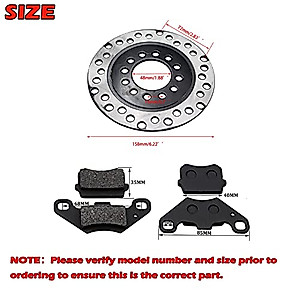 PRO BAT 158mm/6.22" Rear Front Brake Disk Rotor+Brake Pad for 50cc 70cc 90cc 110cc 125cc Chinese Quad Taotao Boulder B1 Coolster 3050HD ATV Kids Four Wheeler