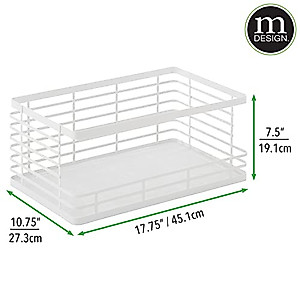 mDesign Wide Stackable Metal Wire Food Baskets with Open Front for Kitchen, Pantry, Cabinet, Countertop, Bin for Fruit, Vegetable, and Snack Storage Organizer, Carson Collection, 4 Pack, Matte White